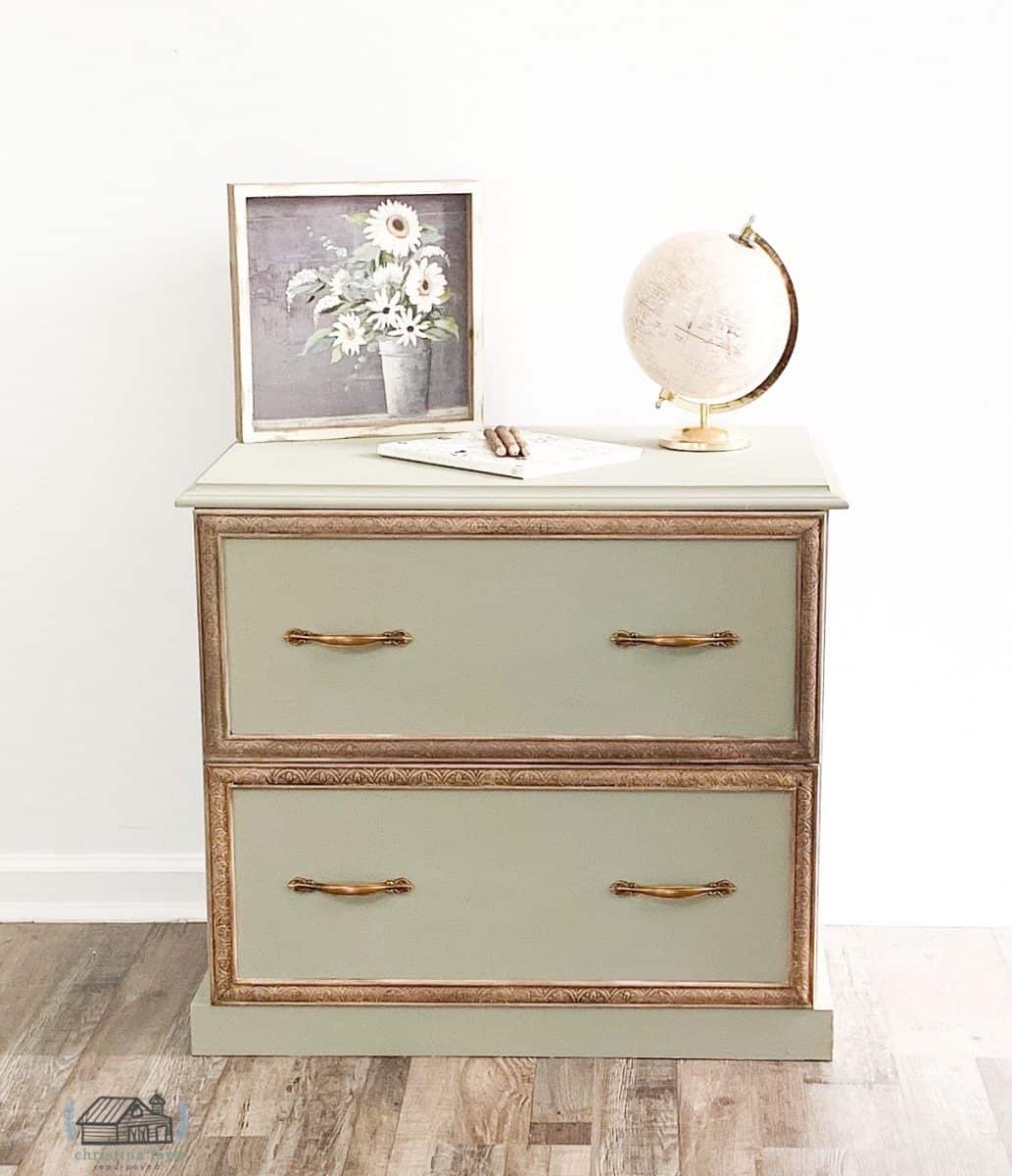 File Cabinet Makeover: Painted Two Tone Green and Wood Trims | Oh My Sander